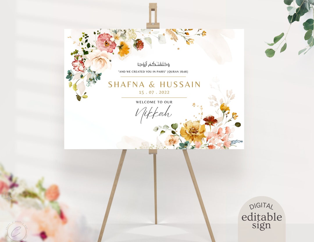 Muslim Wedding Welcome Sign Neutral Floral EDITABLE DIGITAL DOWNLOAD ...