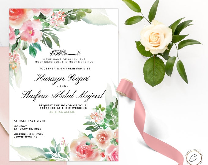 Editable Nikah Card Invitation Digital Download, Floral Printable ...