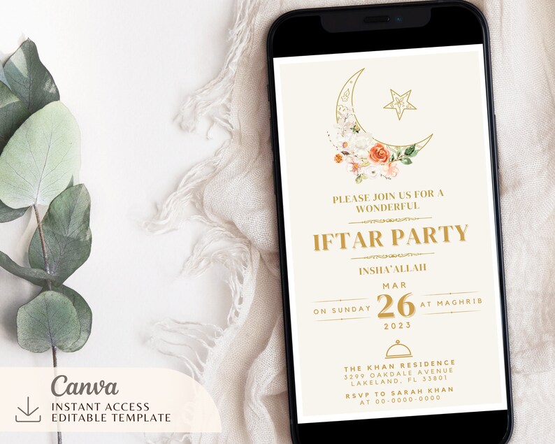 Editable Iftar Party Invitation Template Digital Download, Neutral Moon ...