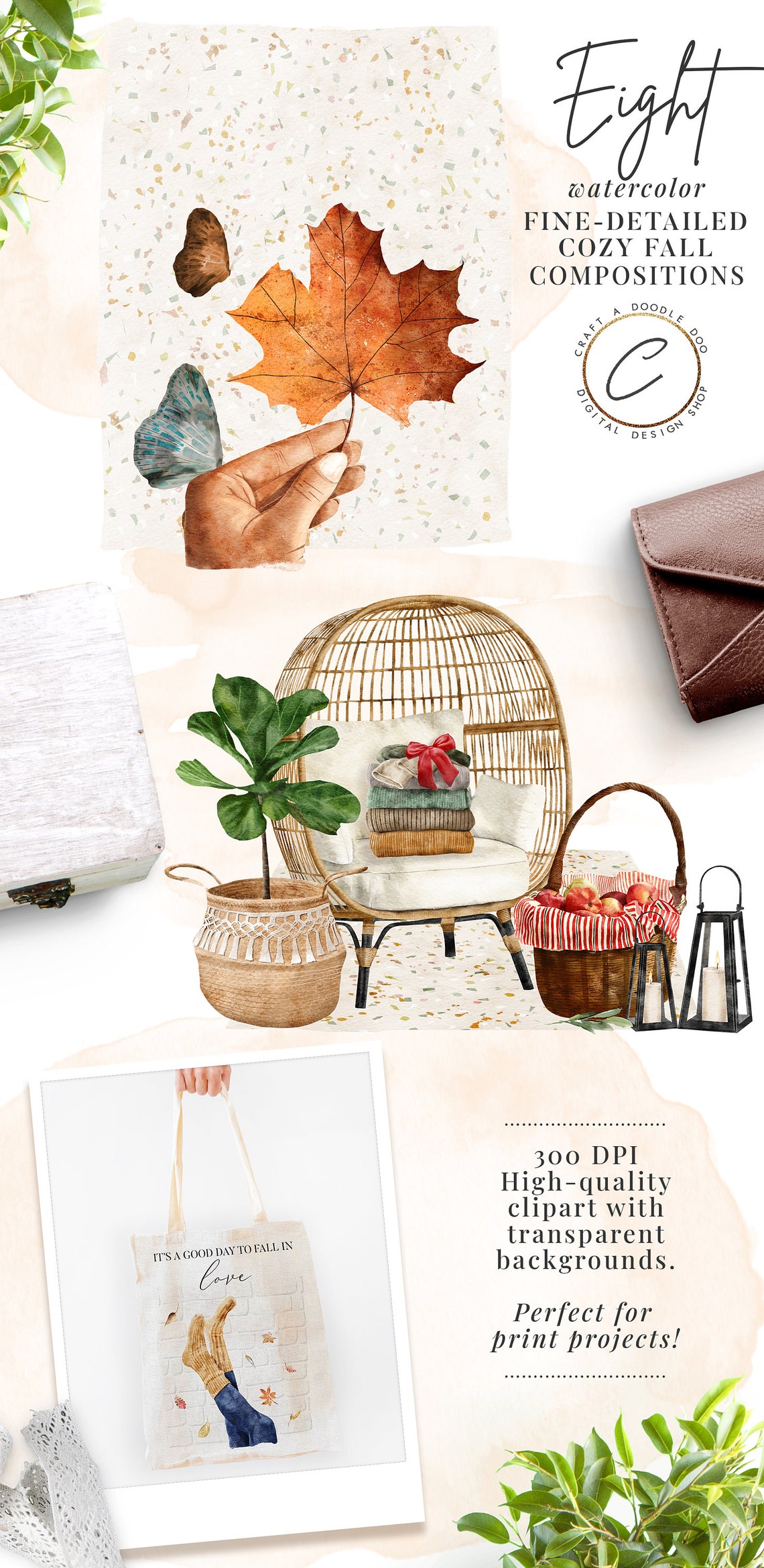 Watercolor Fall Decor Clipart Cozy Autumn Clip Art Commercial - Etsy