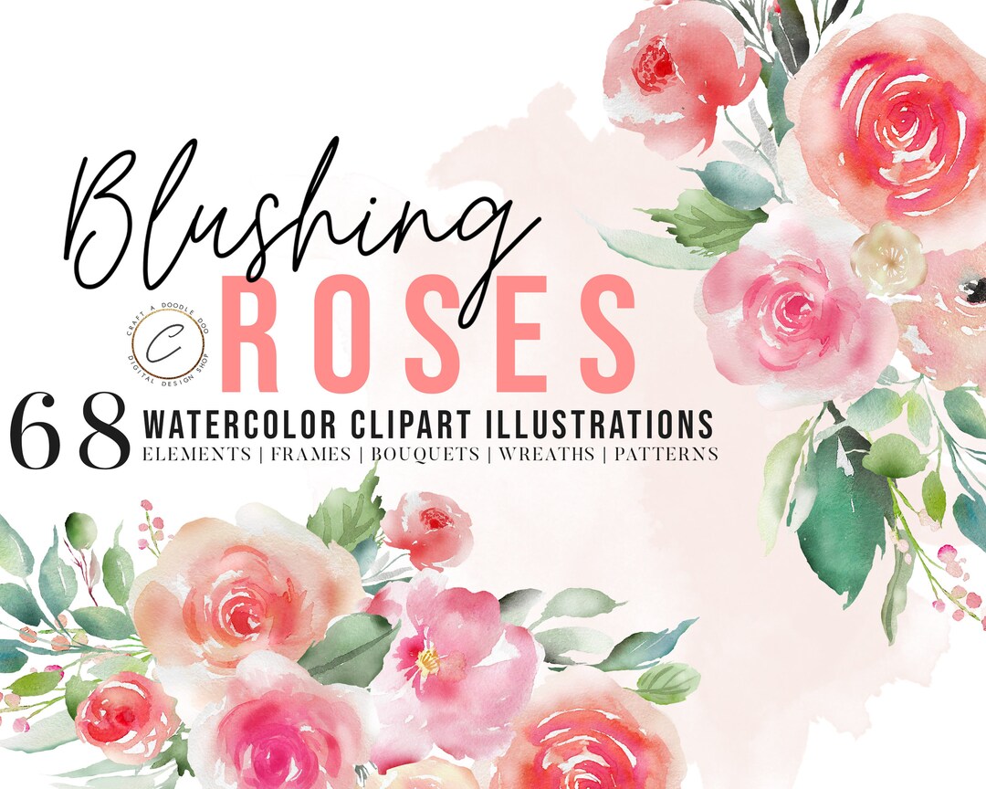 Blush Watercolor Flower Clipart Set Commercial Use, Peach Floral ...