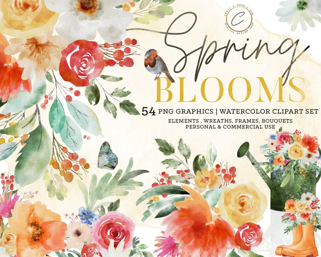 Spring Clipart Watercolor Commercial Use, Bright Floral PNG Summer ...