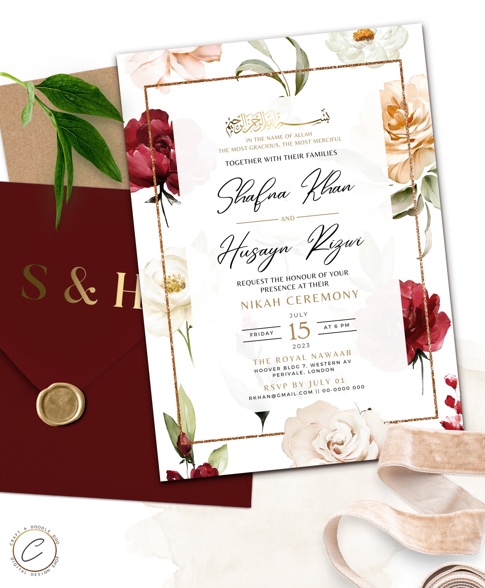 Editable Nikkah Invite Template Gold Custom Muslim Wedding - Etsy