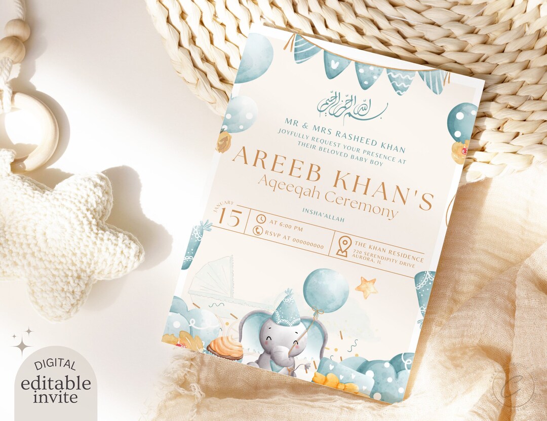 Editable Baby Boy Aqeeqah Invitation Template Digital Download, Custom ...