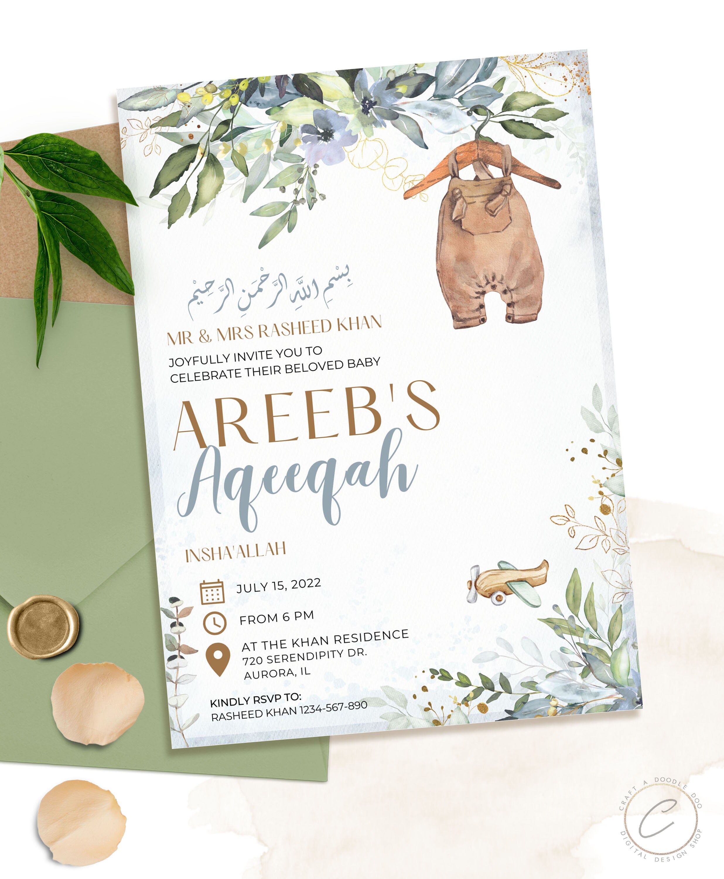 Baby Boy Aqeeqah Invitation Digital Download Editable Islamic - Etsy