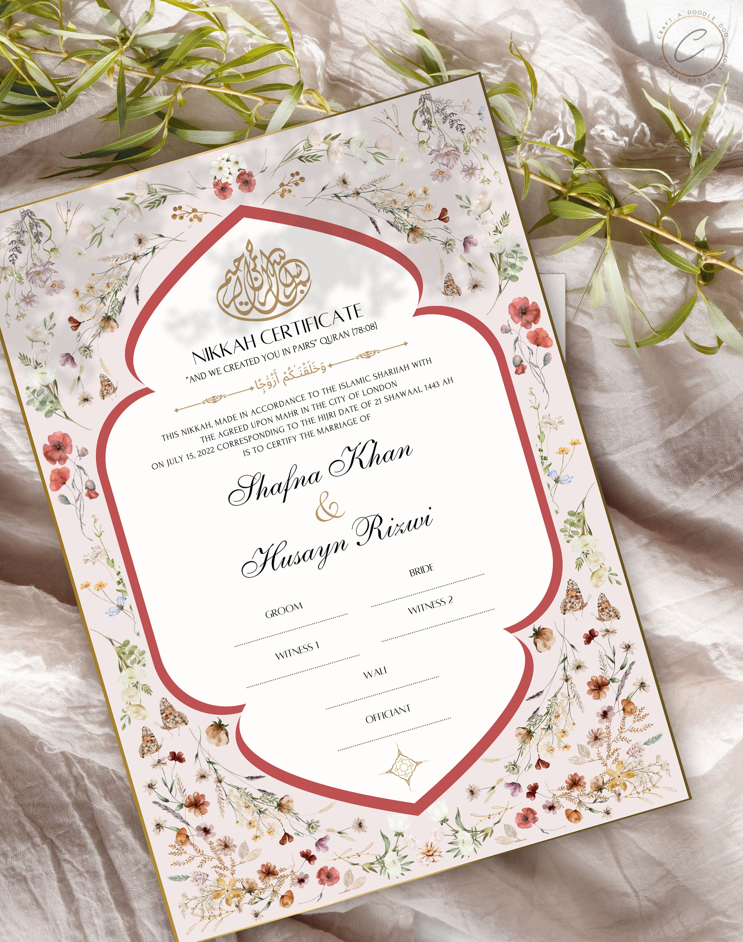 Nikkah Contract Template Floral Islamic NIKAHNAMA Digital - Etsy