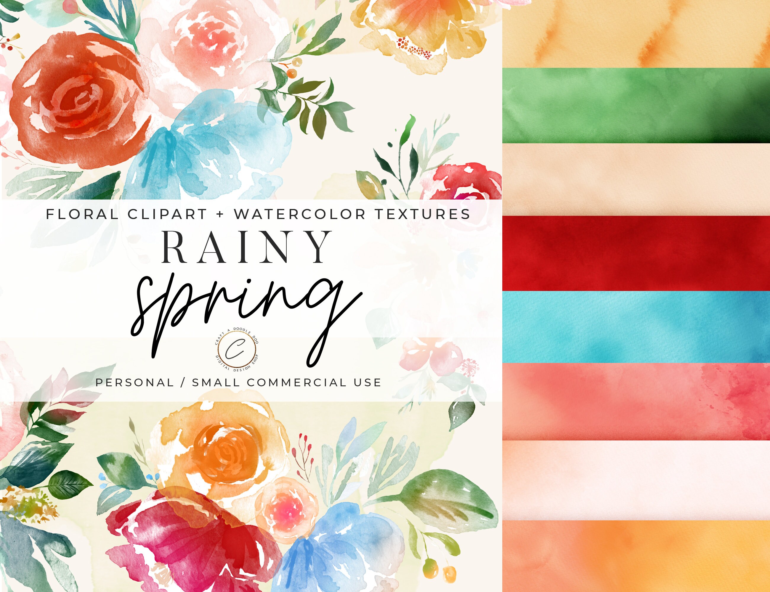Spring Floral Clipart & Watercolor Texture Backgrounds - Etsy