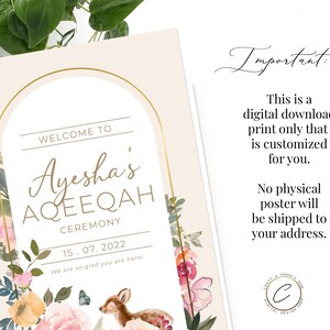 Custom Aqeeqah Sign, Personalized Aqiqa Welcome Poster Printable ...