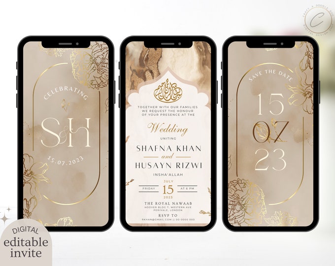 Digital Muslim Wedding Invitation Template, Electronic Neutral Cream ...