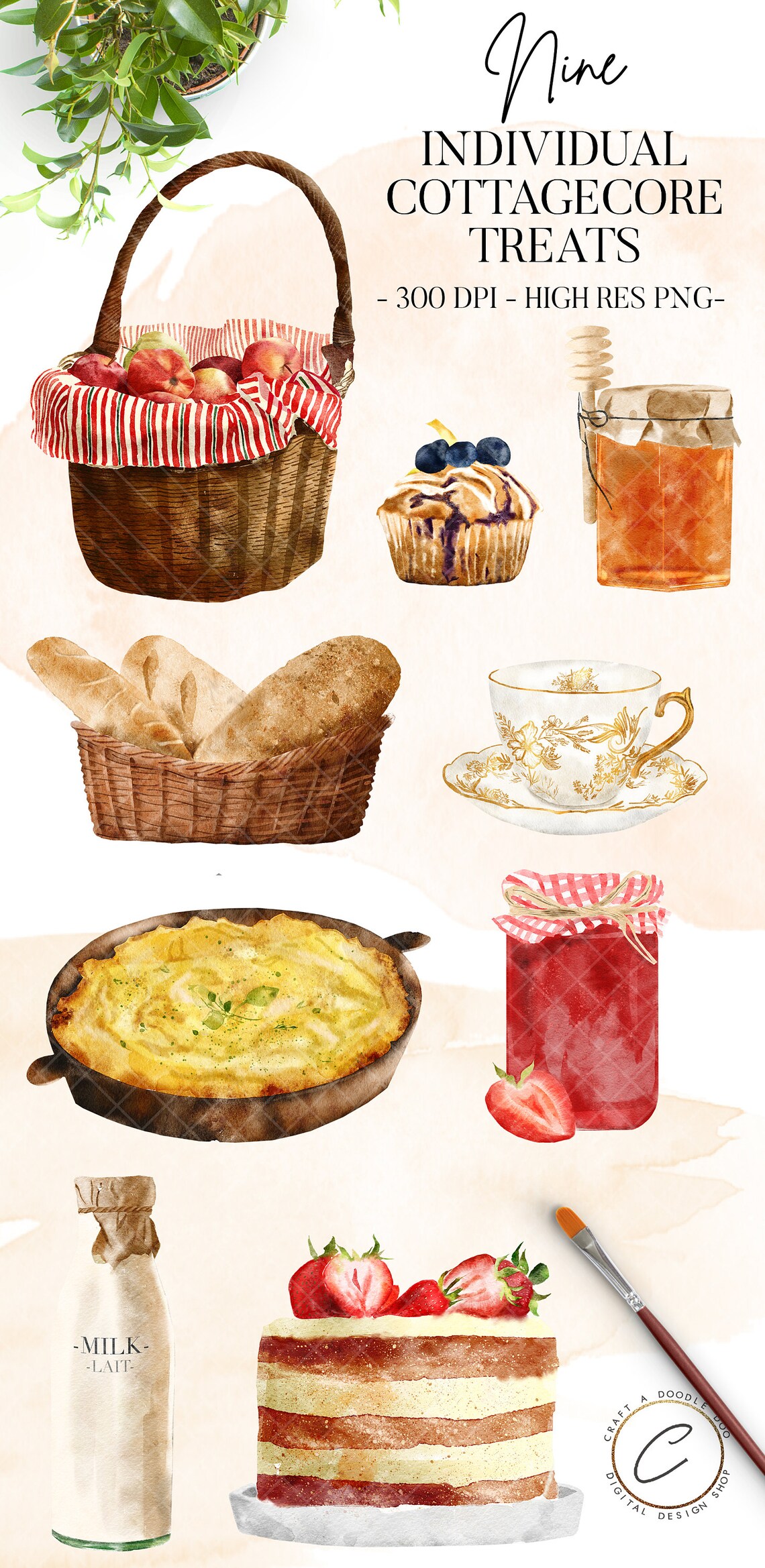 Cottagecore Clipart Spring Watercolor PNG Commercial Use Cozy | Etsy