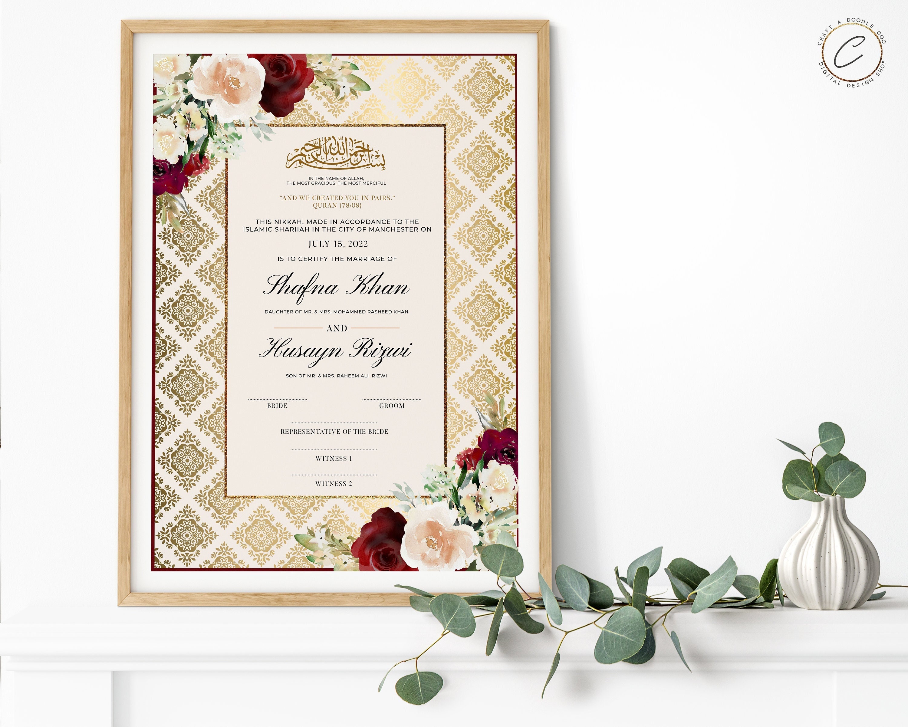 Customized Nikkah Contract, DIGITAL NIKAH NAMA, Personalized Muslim ...