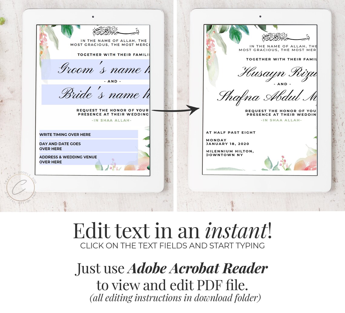 Editable Nikah Card Invitation Digital Download Floral | Etsy