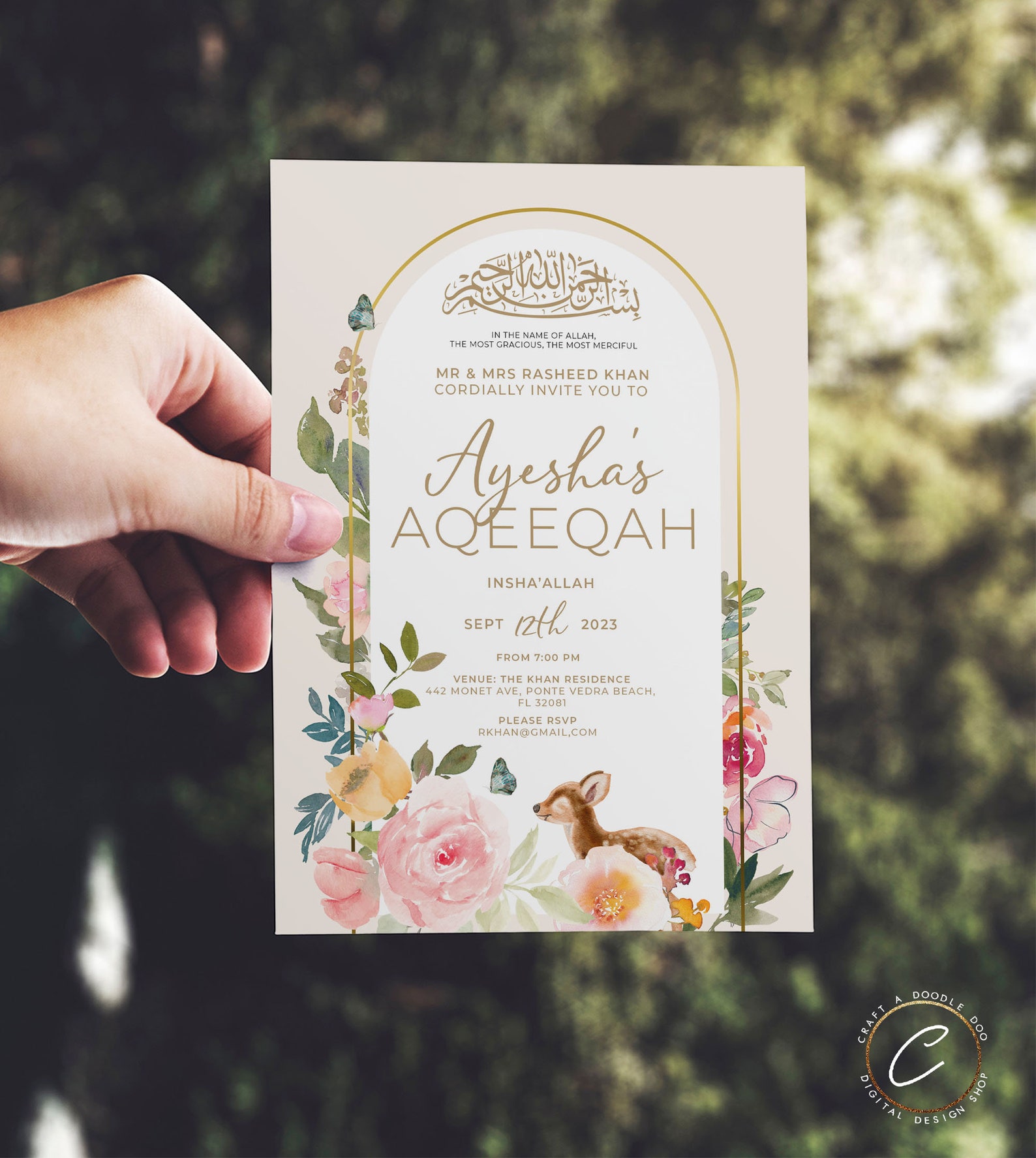 Custom Aqeeqah Invitation Digital Download, Personalized Islamic Unisex ...