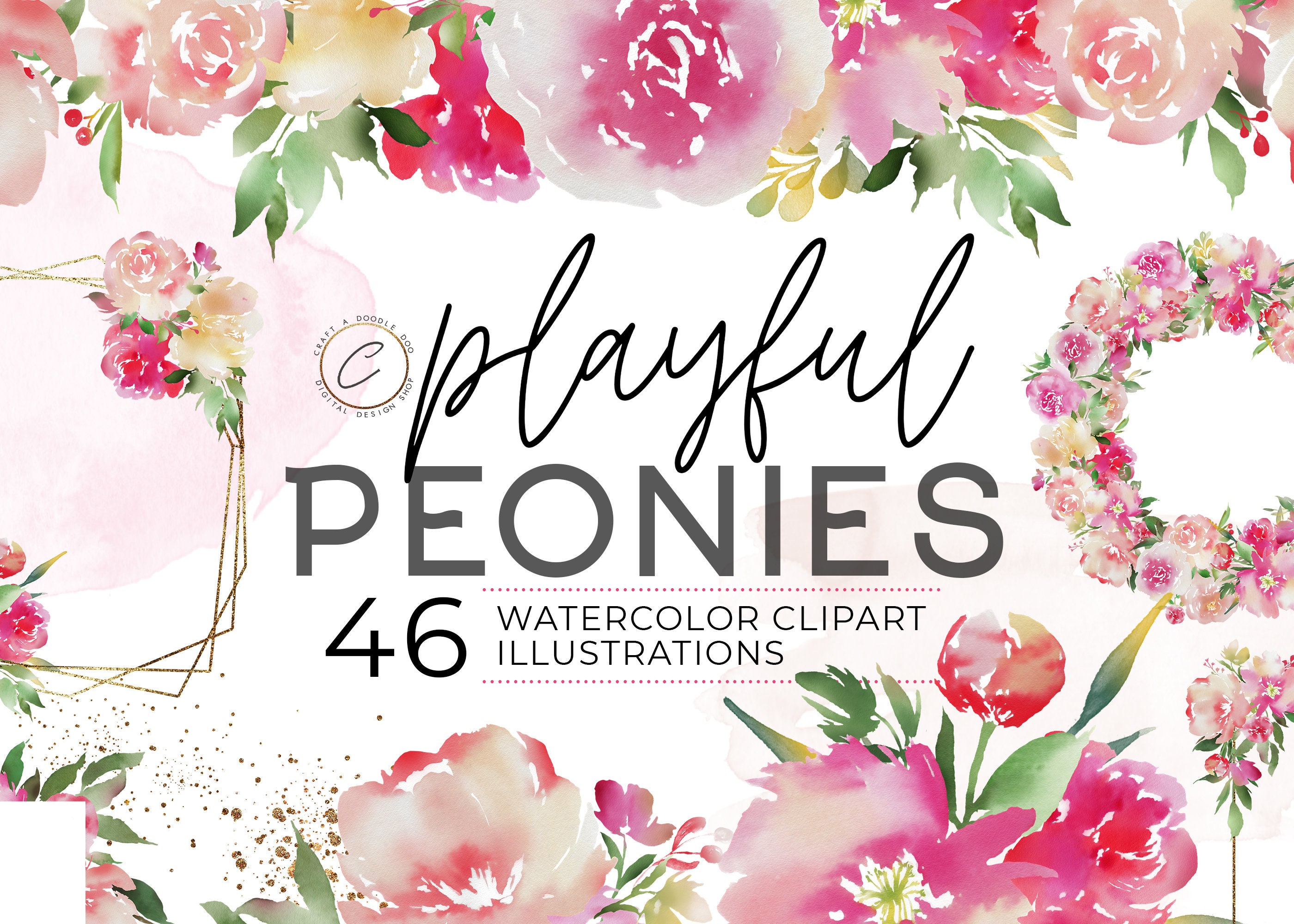 Watercolor Peony Clipart PNG Set Commercial Use Aquarelle - Etsy