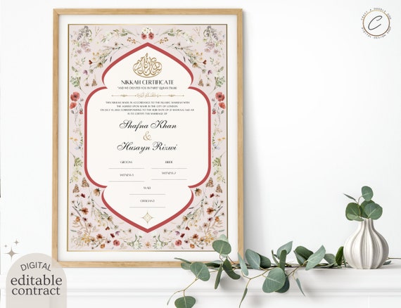 Nikkah Contract Template Floral Islamic NIKAHNAMA Digital - Etsy