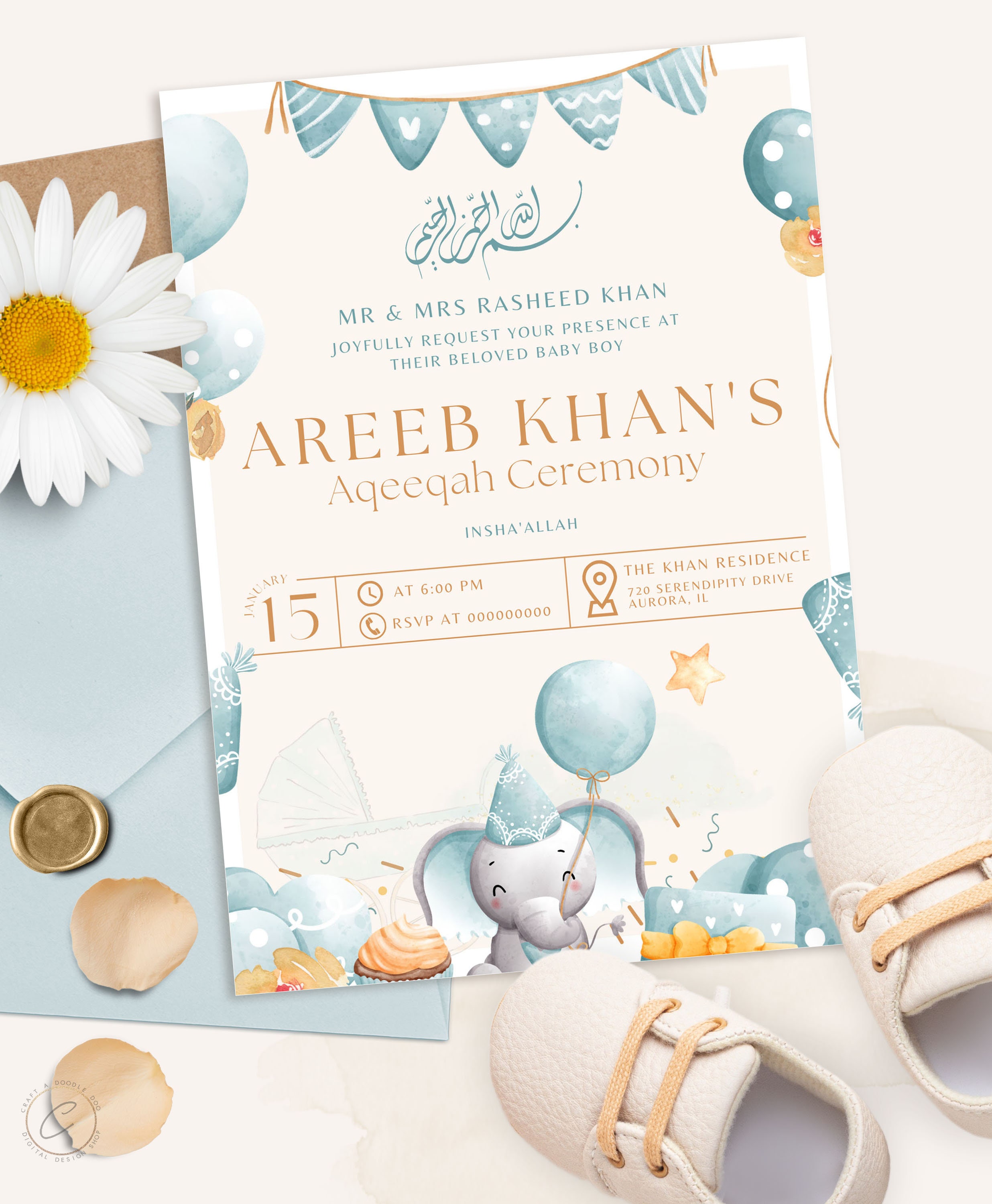 Editable Baby Boy Aqeeqah Invitation Template Digital Download, Custom ...