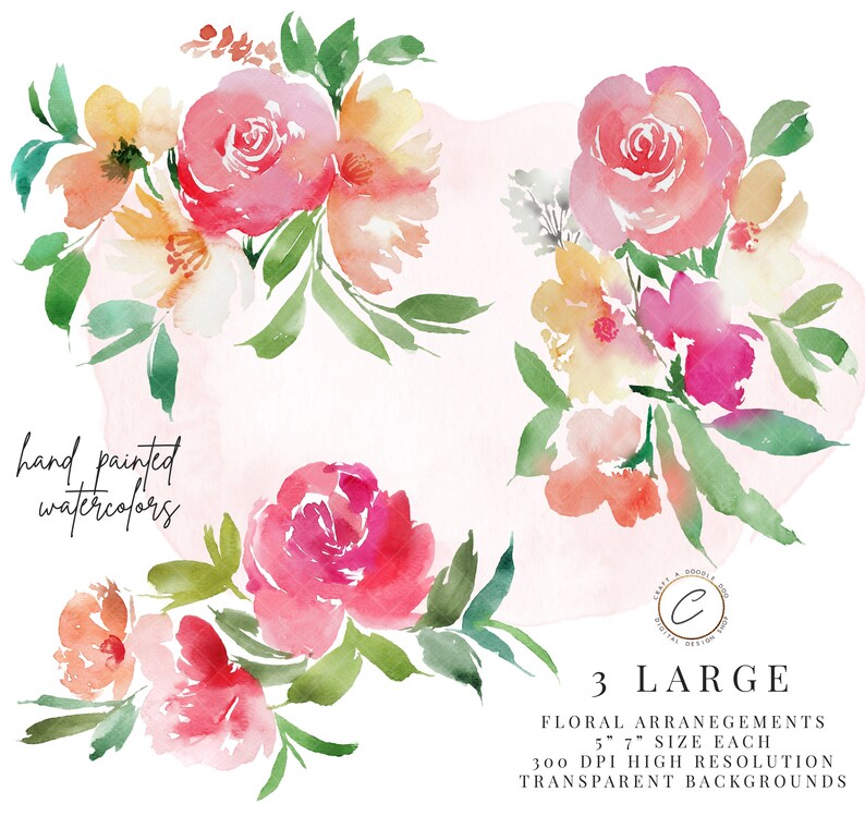 Watercolor Flower Clipart Commercial Set Floral PNG Bouquet | Etsy