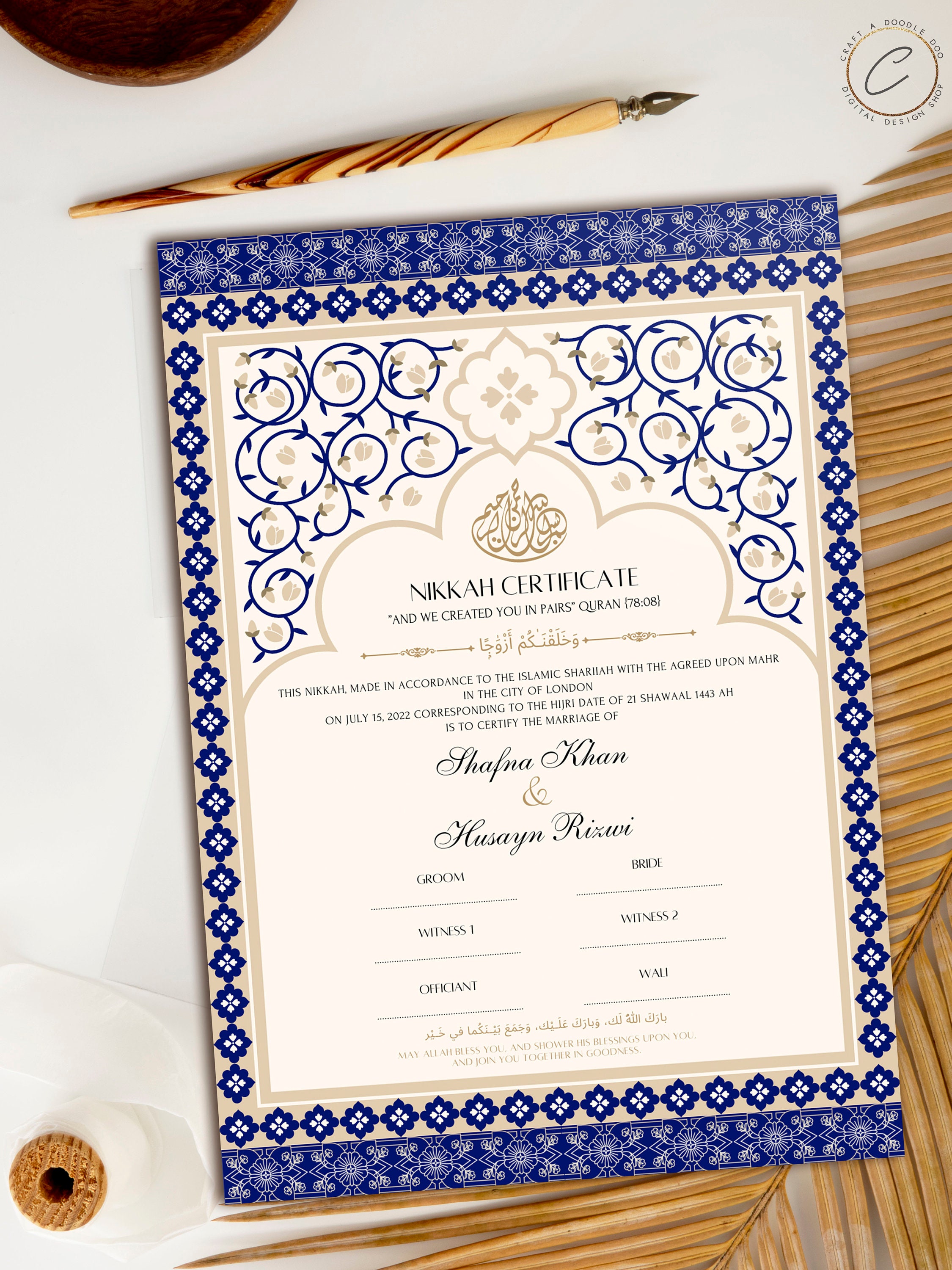 Nikah Contract Template Geometric Navy Blue Editable - Etsy UK