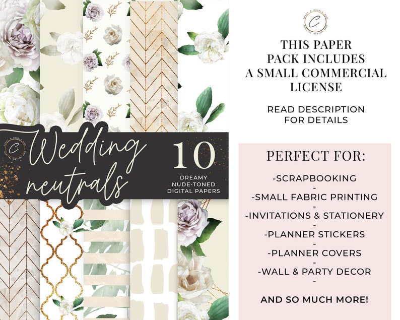 Neutral White Floral Digital Paper Pack Commercial Use Cream | Etsy