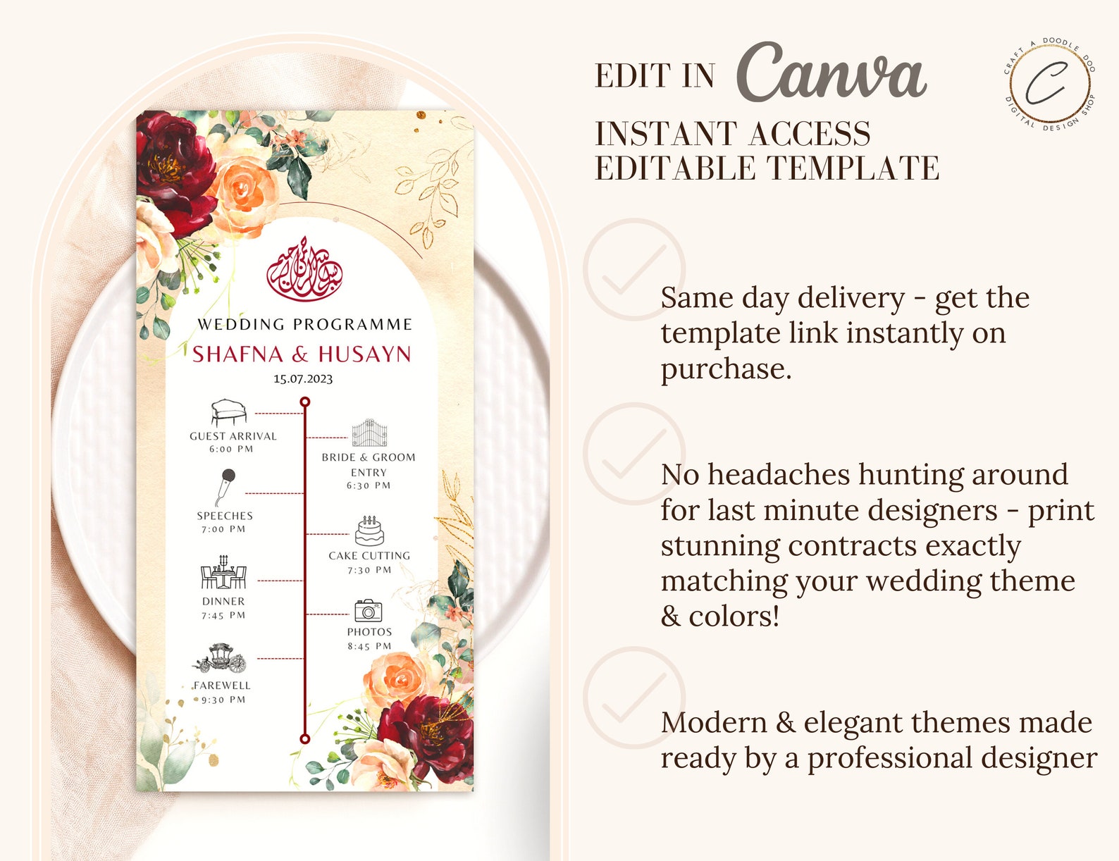 Editable Muslim Wedding Program Template DIGITAL DOWNLOAD, Printable ...