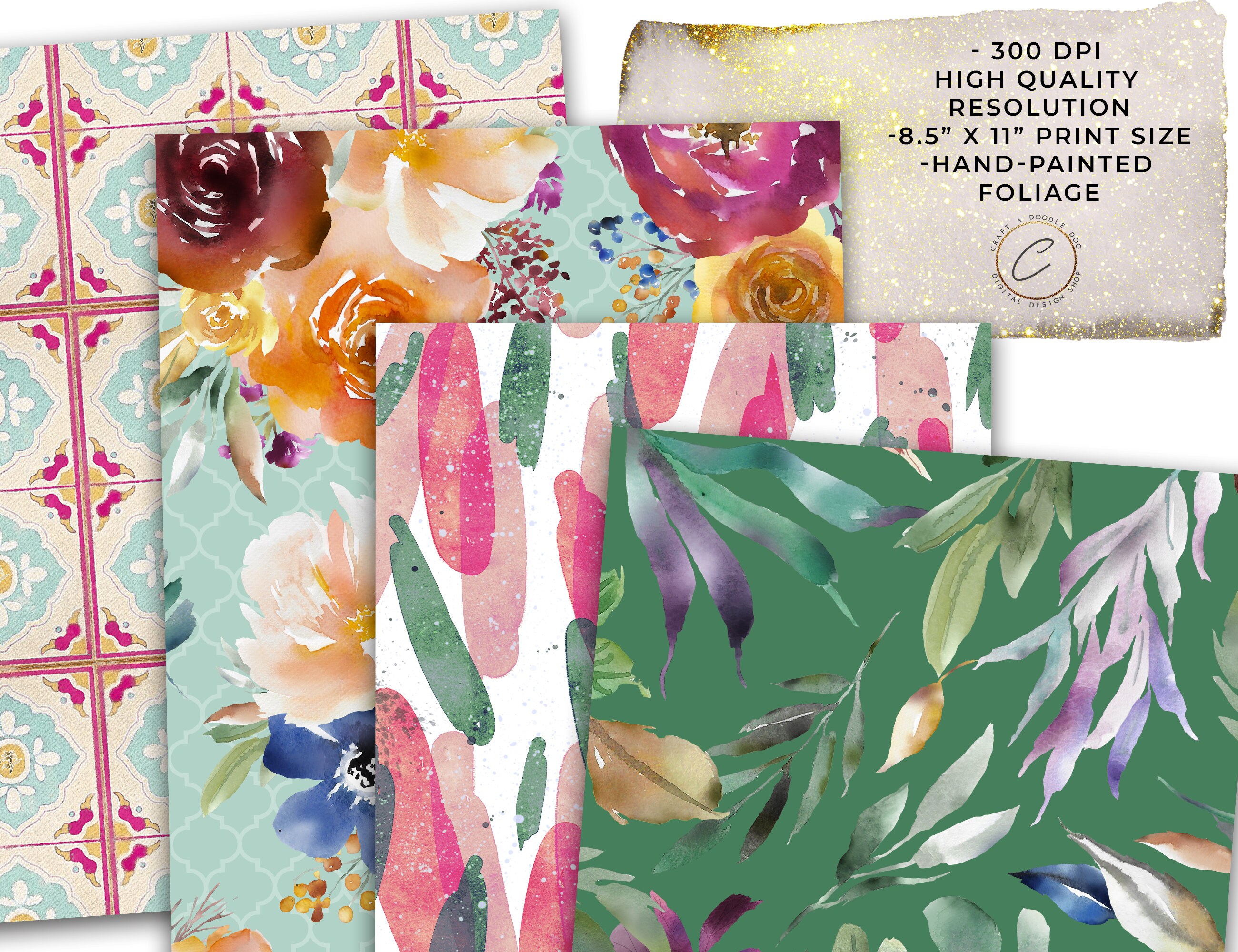 Watercolor Boho Digital Paper Commercial Use Exotic Oriental | Etsy