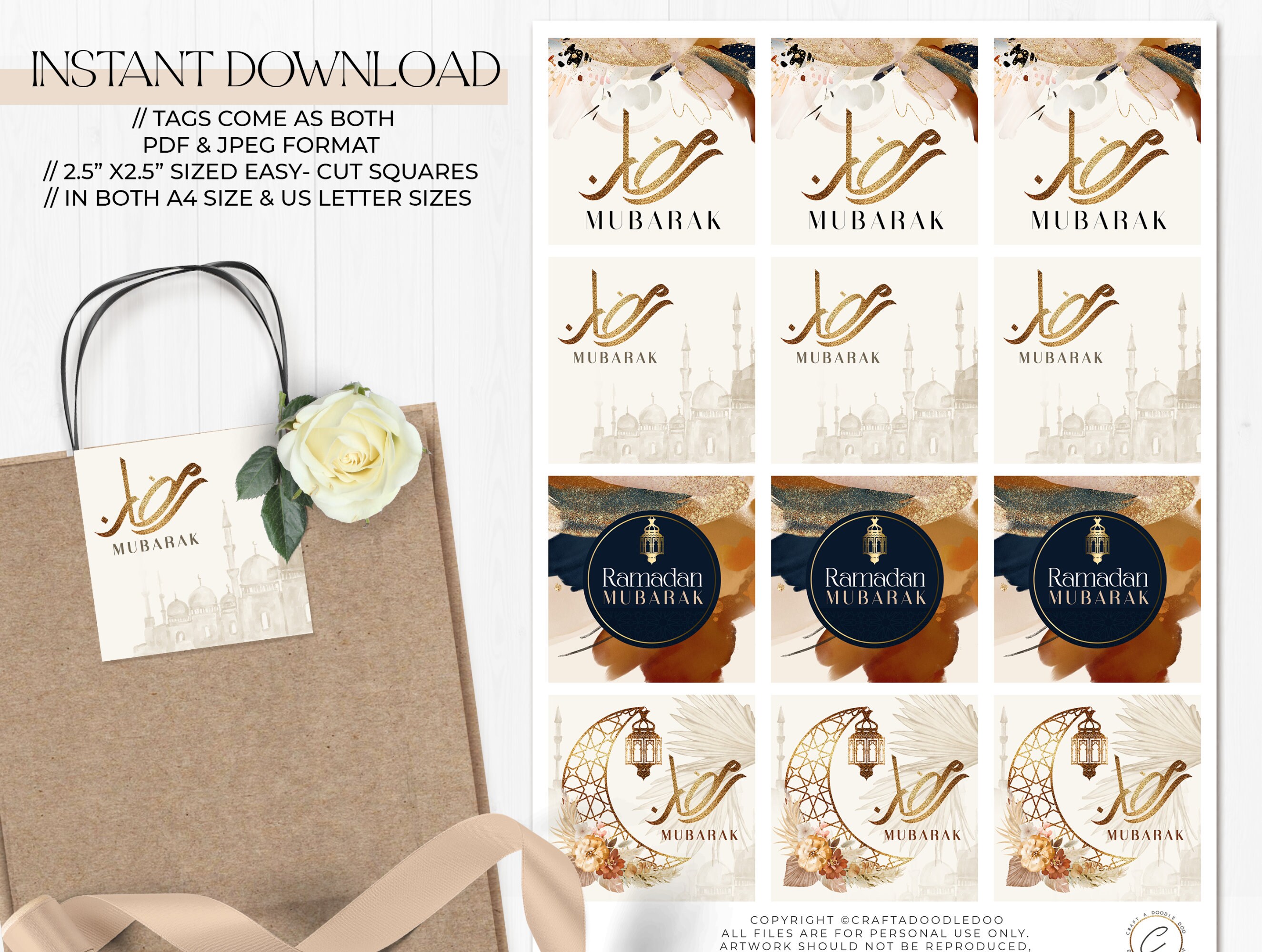 Set of 4 Ramadan Gift Tags Printable Digital Download, Ramadan Mubarak ...