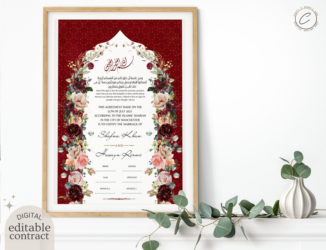 Nikkah Contract Template Floral Islamic NIKAHNAMA Digital - Etsy