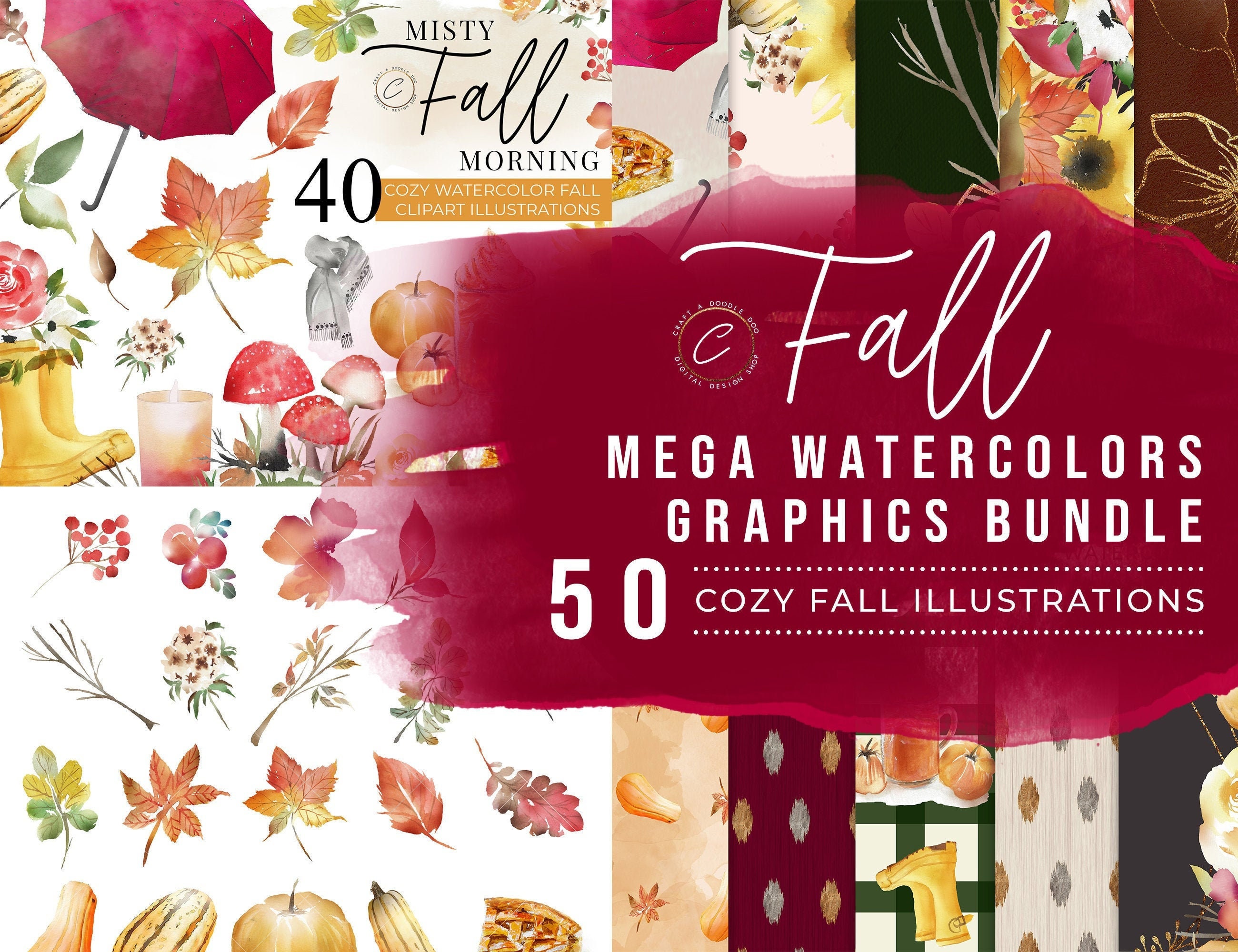Fall Digital Paper & Clipart Watercolor Autumn PNG Rustic | Etsy
