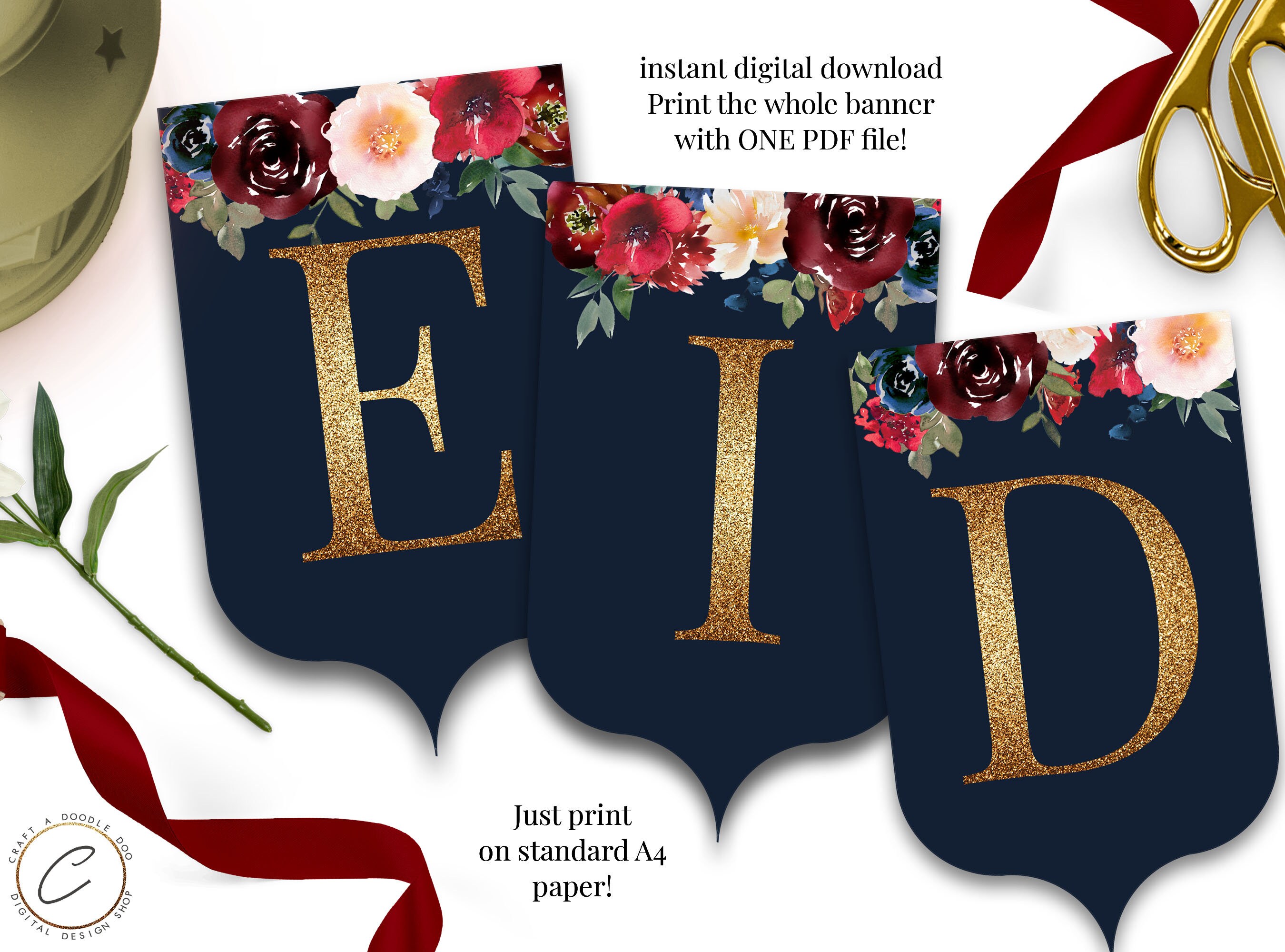 Eid Mubarak Banner, Instant Printable Digital Download PDF, Happy Eid ...