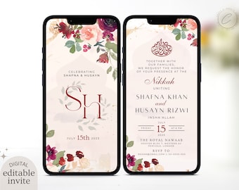 Editable Nikkah Shaadi Walima Shalima Engagement Invitation Card ...