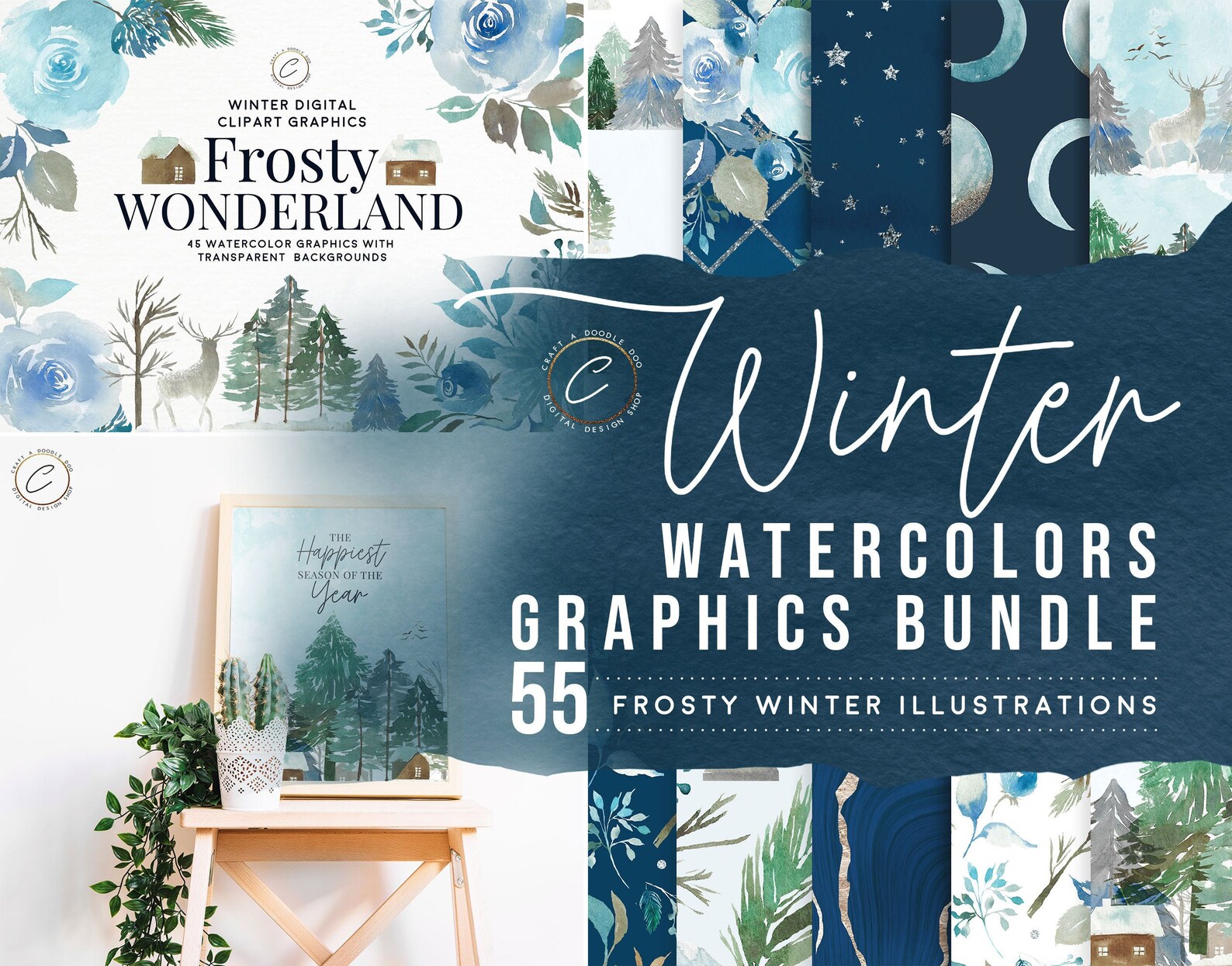 Winter Digital Paper & Clipart Holiday Watercolor Graphics - Etsy