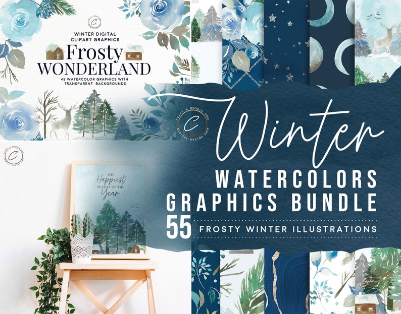 Winter Digital Paper & Clipart Holiday Watercolor Graphics - Etsy