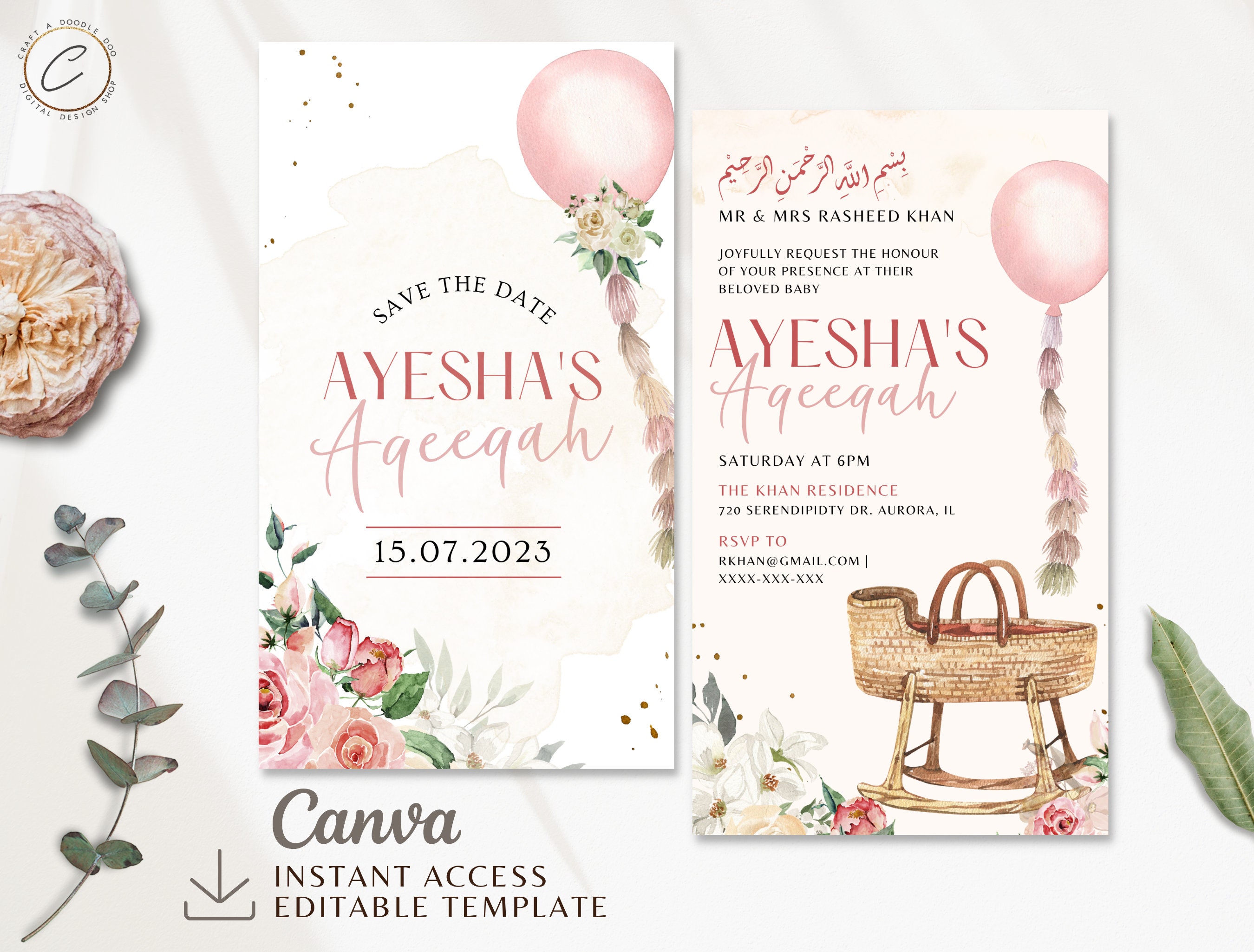 Editable Aqeeqah Invitation for Baby Girl Digital Download - Etsy