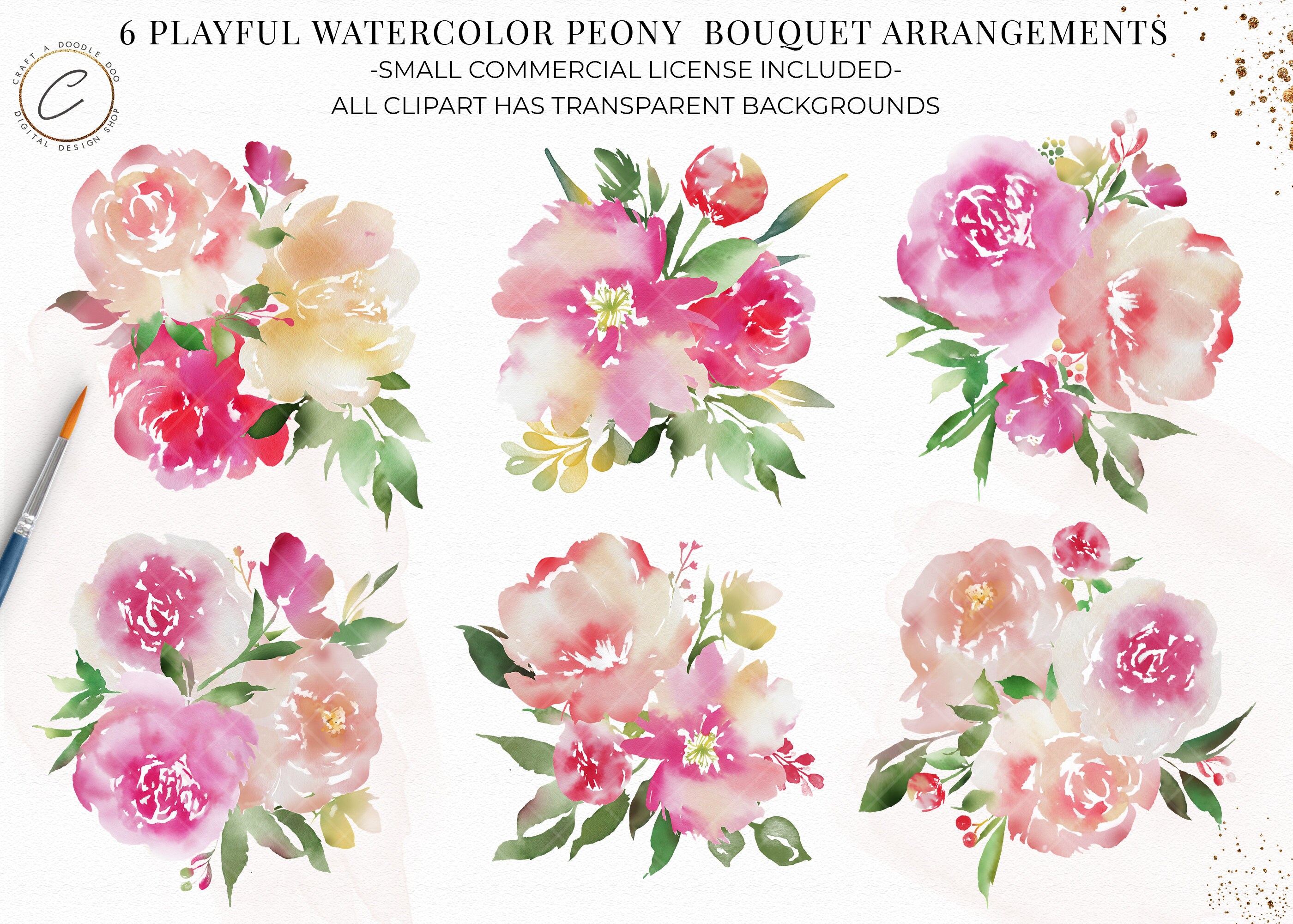Watercolor Peony Clipart PNG Set Commercial Use Aquarelle | Etsy