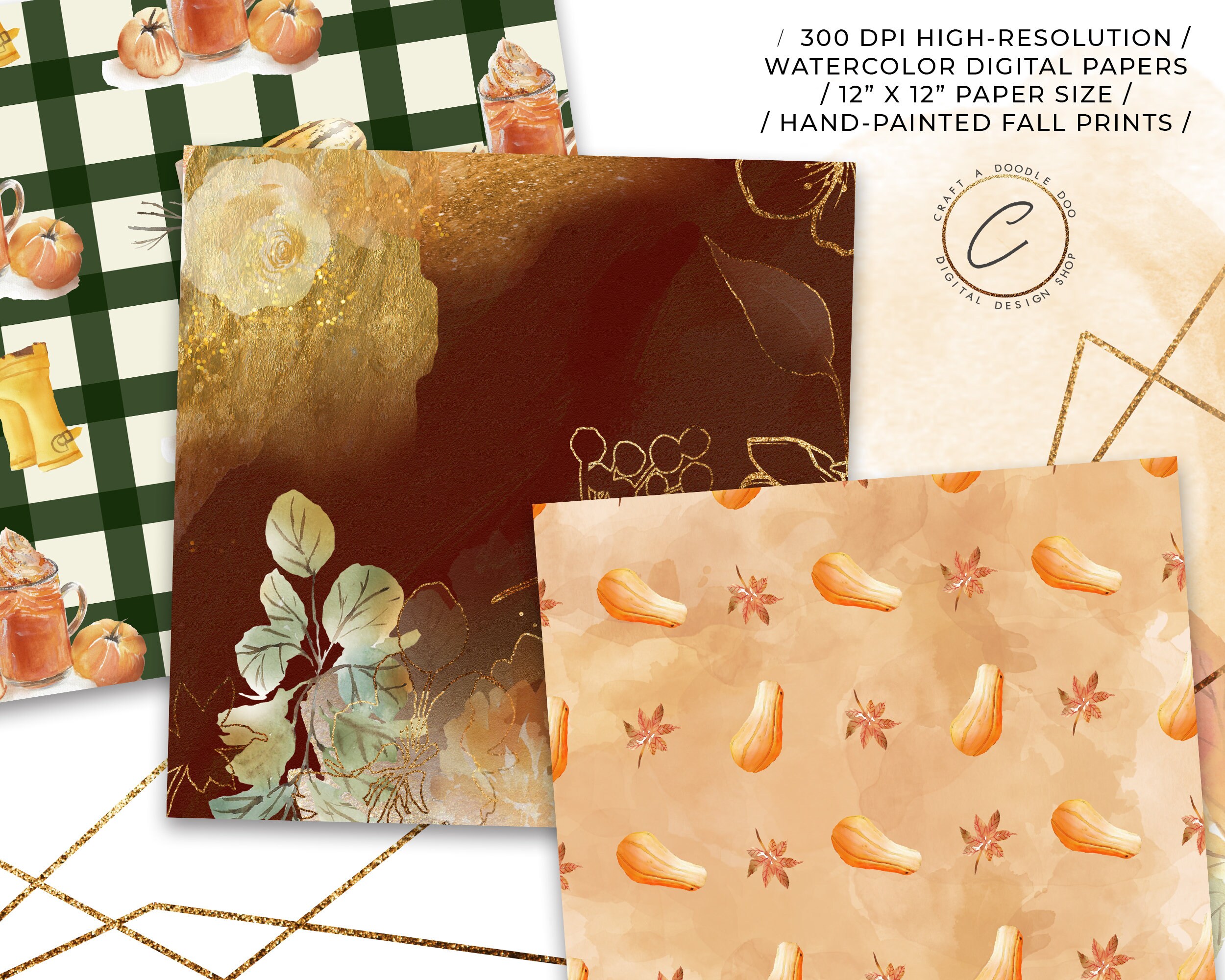 Fall Digital Paper & Clipart Watercolor Autumn PNG Rustic | Etsy