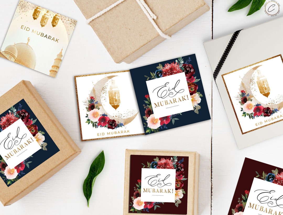 Set of 4 Eid Gift Tags Printable Digital Download, Eid Mubarak Stickers ...