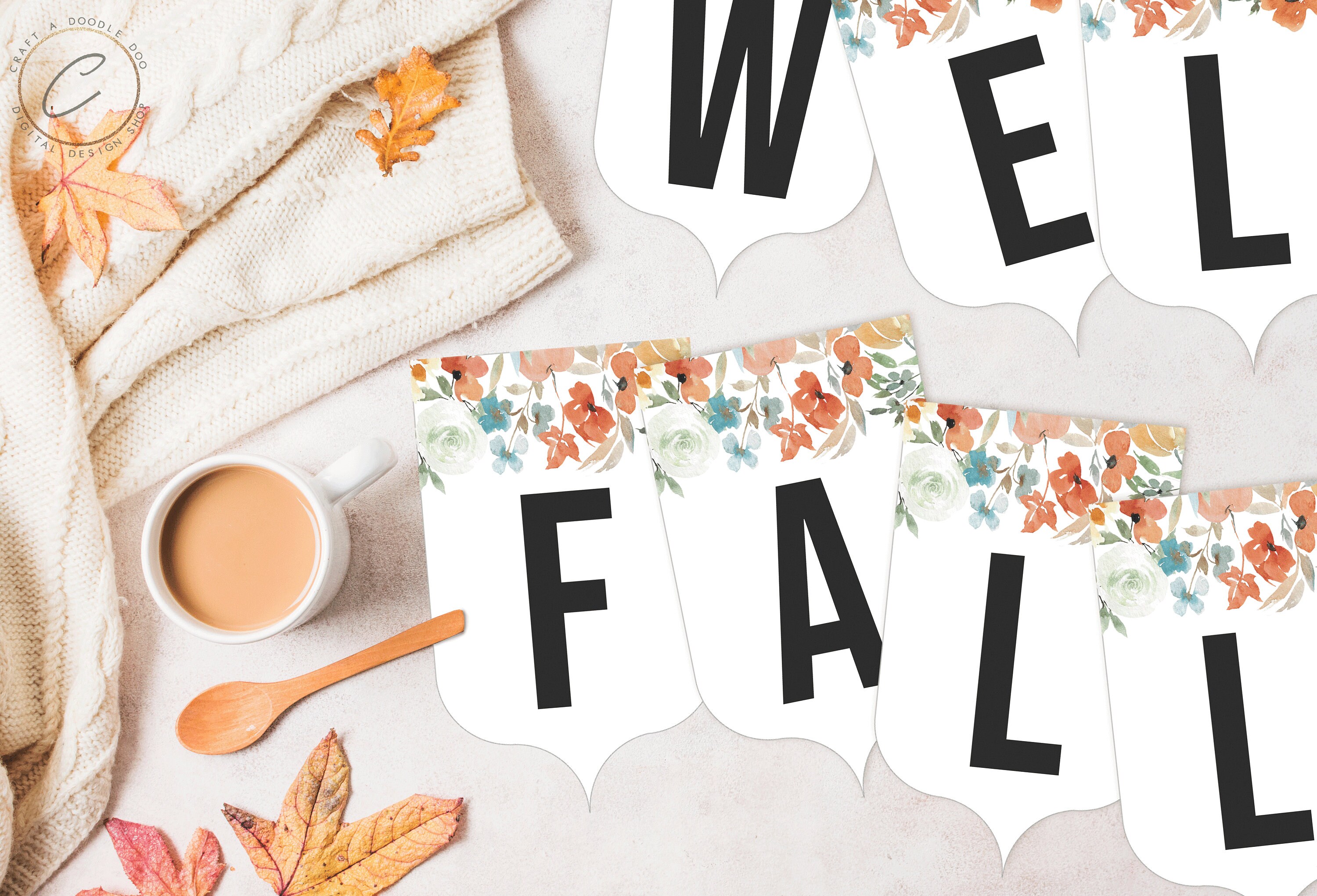 Welcome Fall Banner Watercolor Autumn Bunting Rustic | Etsy