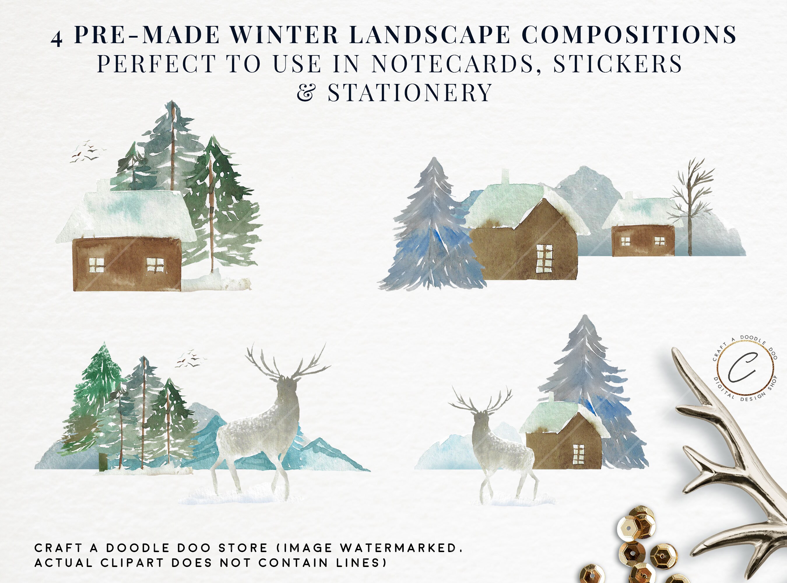 Winter Digital Paper & Clipart Holiday Watercolor Graphics - Etsy