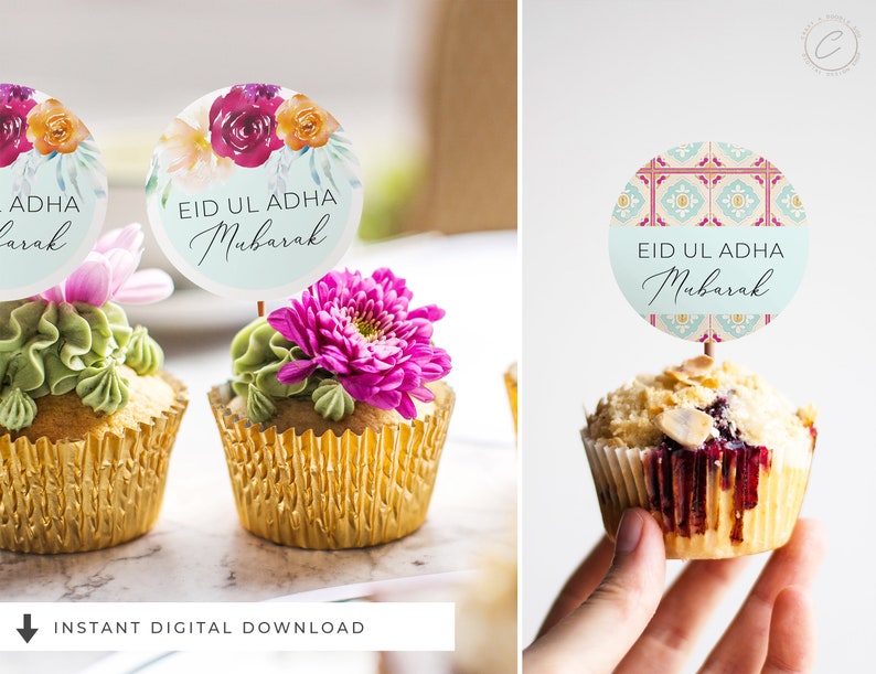 Eid Mubarak Cupcake Toppers, Eid Ul Adha Stickers Labels, Printable ...