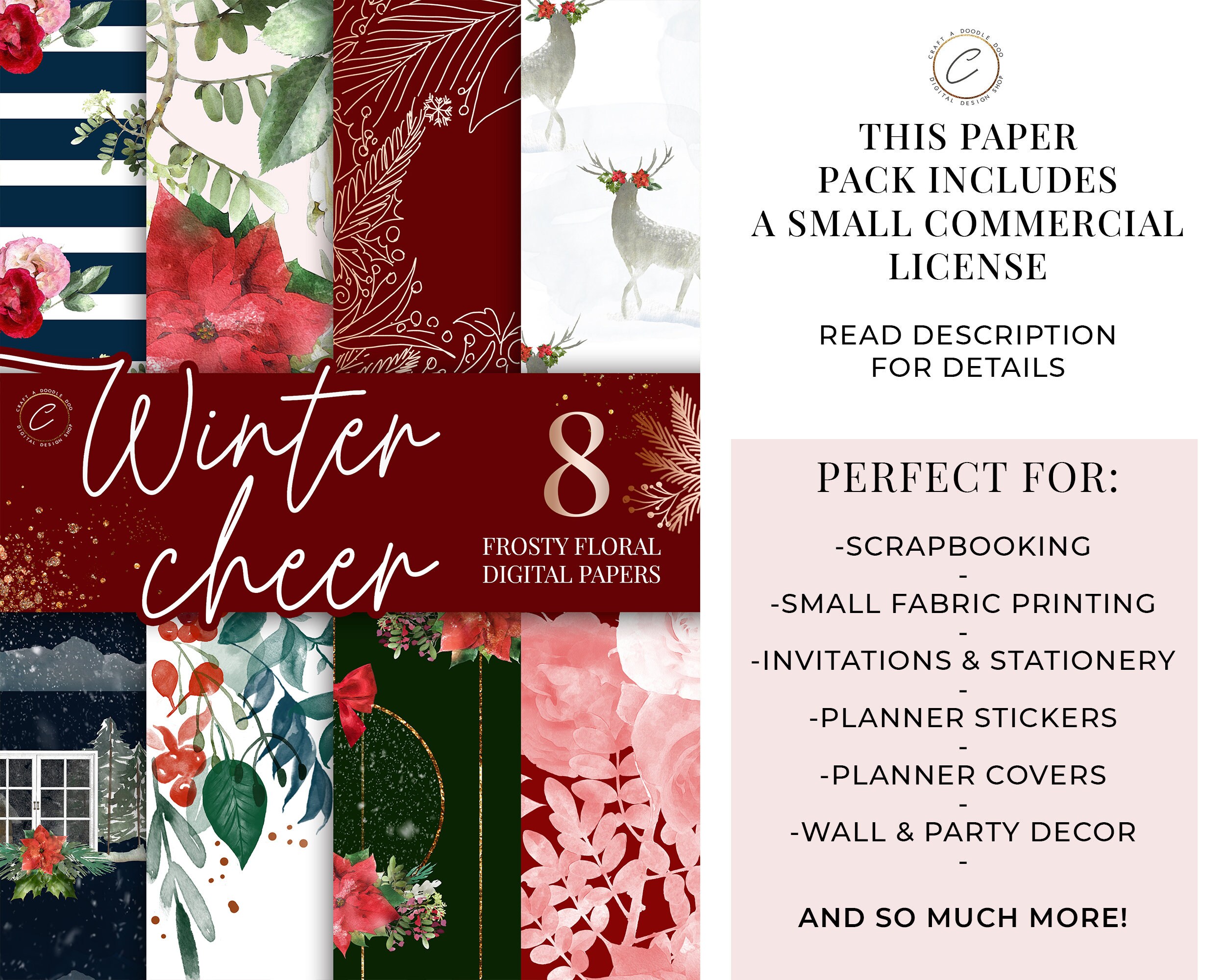 Winter Digital Paper Pack Watercolor Floral Holiday Pattern - Etsy