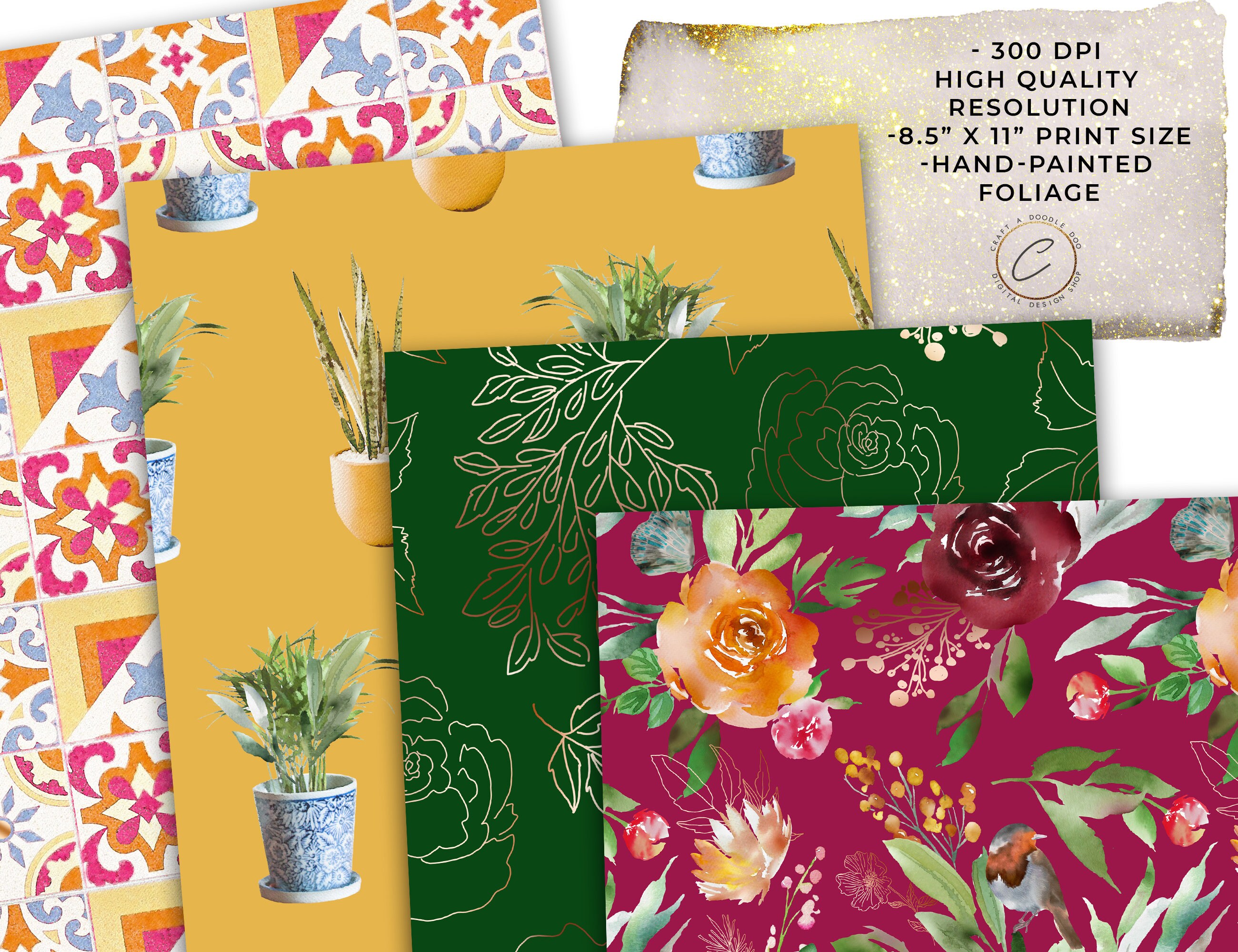 Watercolor Boho Digital Paper Commercial Use Exotic Oriental | Etsy