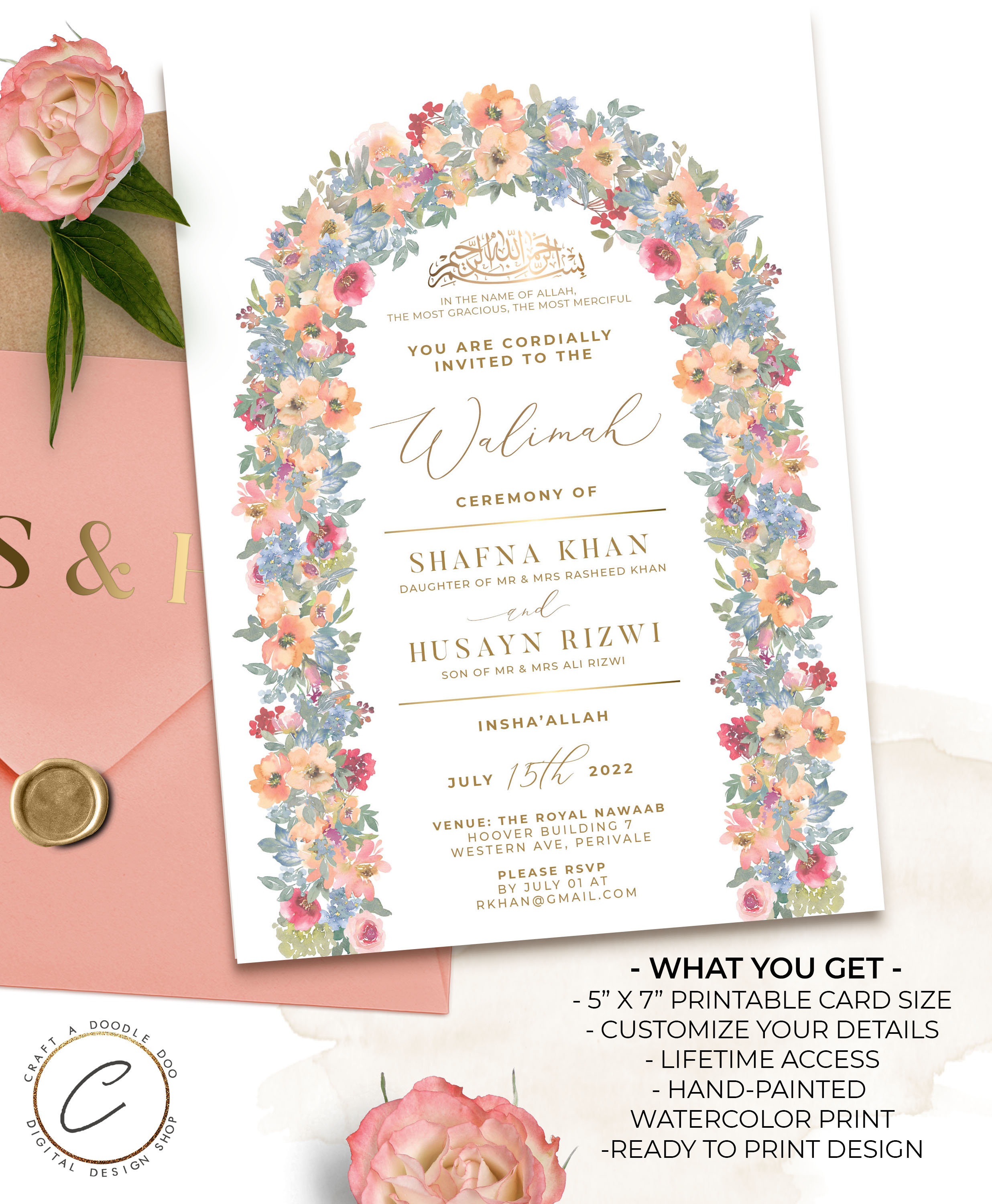 Unique Walima Invitation, Digital Download Custom Muslim Wedding Card ...