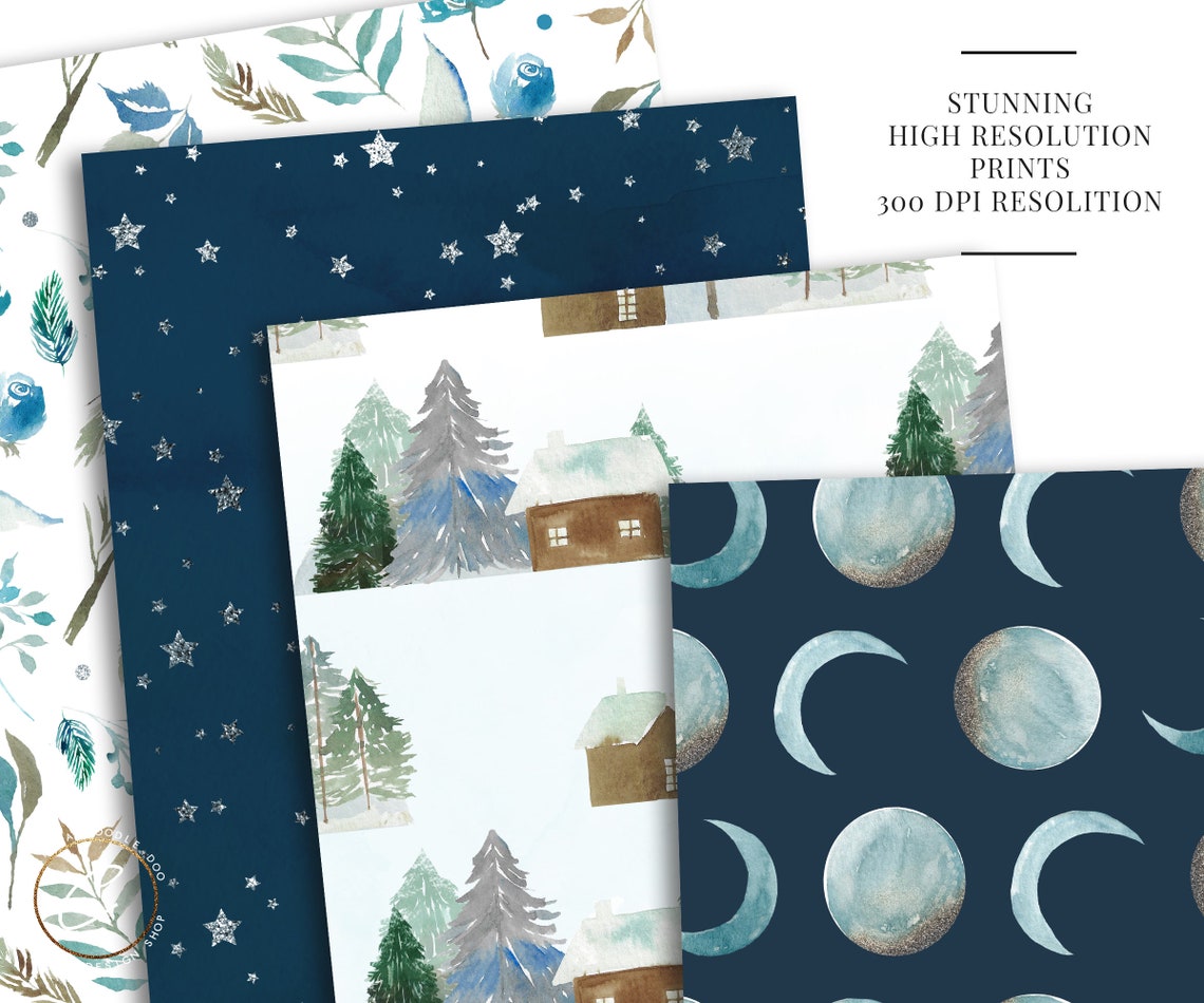 Winter Digital Paper & Clipart Holiday Watercolor Graphics - Etsy