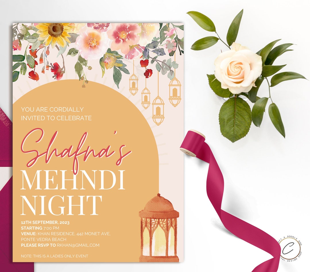 Editable Mehndi Invite, Personalized Henna Invitation Template ...