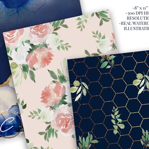 Blush & Navy Digital Paper Pack | Chic Scrapbook Prints,patterns ...