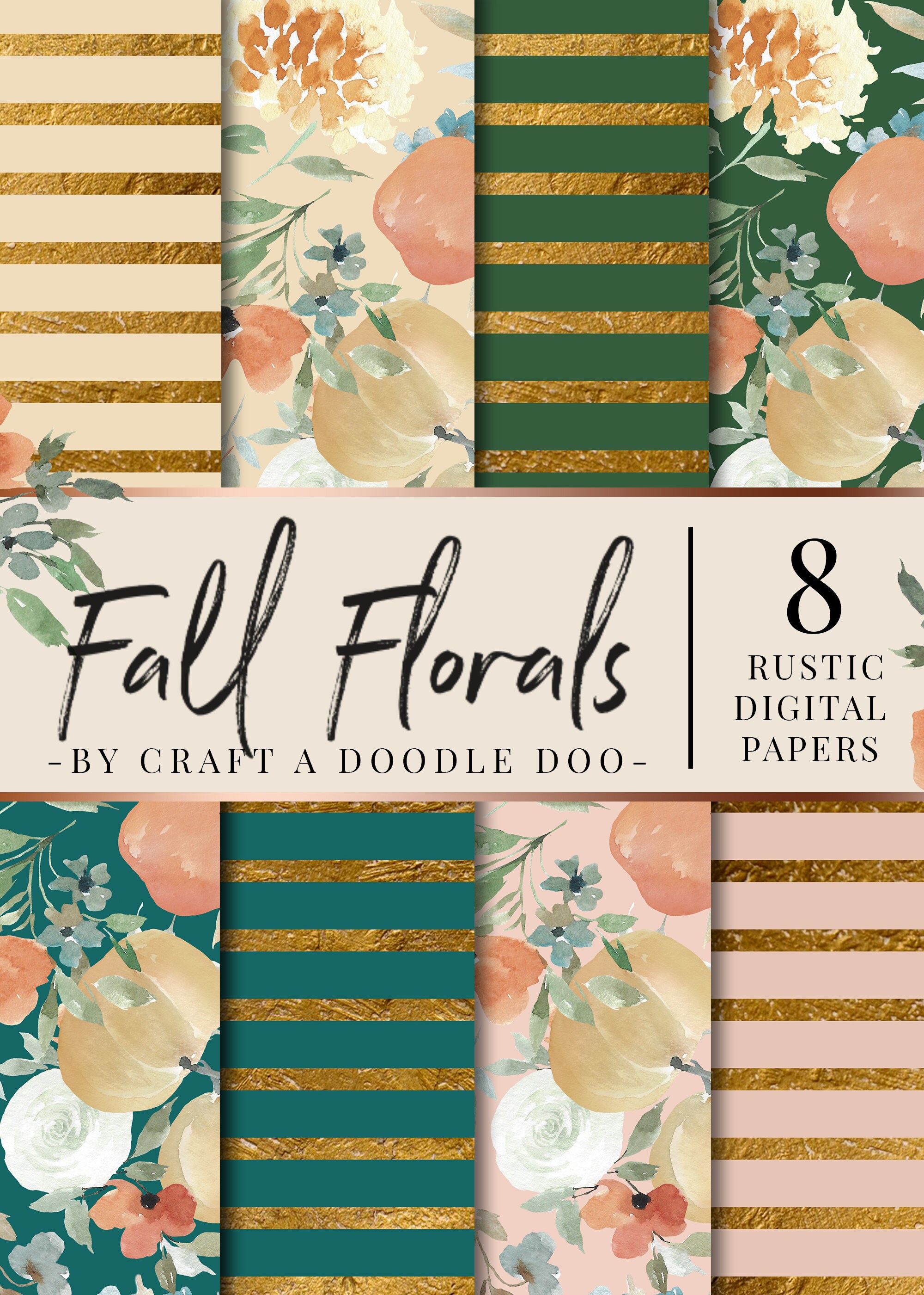 Watercolor Floral Fall Digital Paper Pack, Autumn Leaf Pumpkin Pattern ...