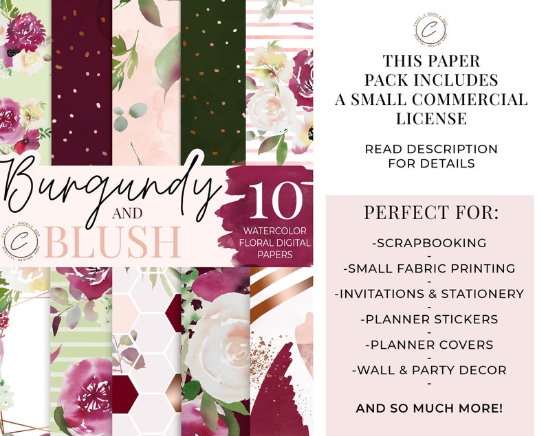 Burgundy Blush Designs Watercolor Floral Digital Paper Pack - Etsy