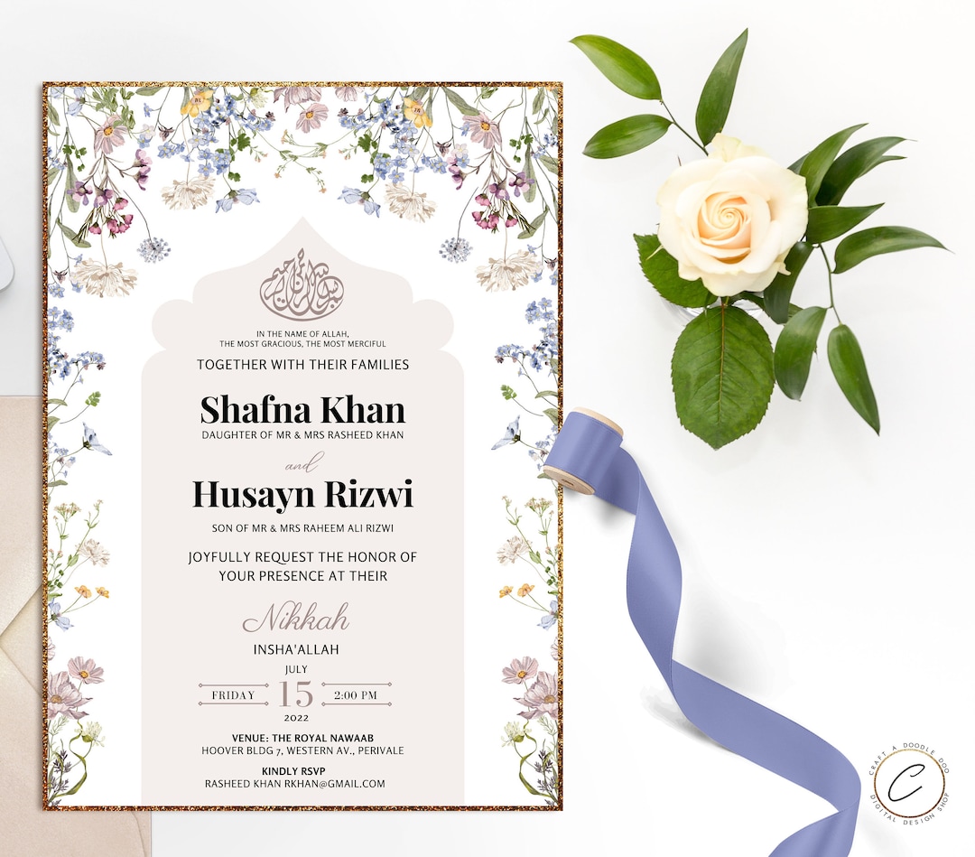 Editable Nikkah Invitation Template, Custom Muslim Wedding Invite ...
