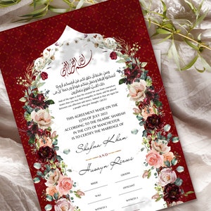 Nikkah Contract Template, Floral Islamic NIKAHNAMA Digital Download ...