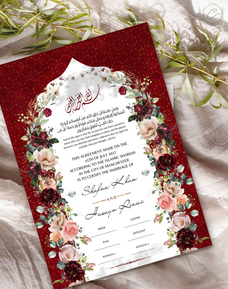 Nikkah Contract Template Floral Islamic NIKAHNAMA Digital - Etsy